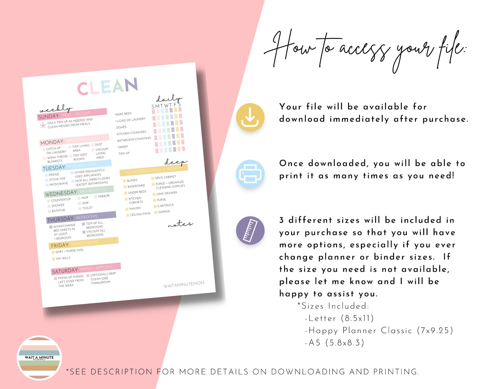 Simple Weekly Cleaning Schedule Printable, Busy Mom Cleaning Checklist ...