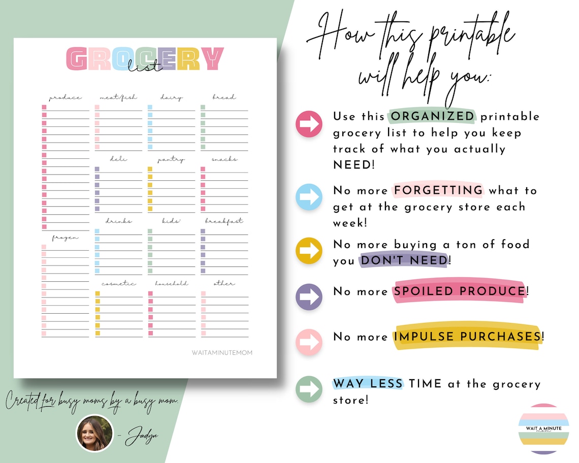 Grocery List Printable With Sections, Organized Grocery Store Checklist ...