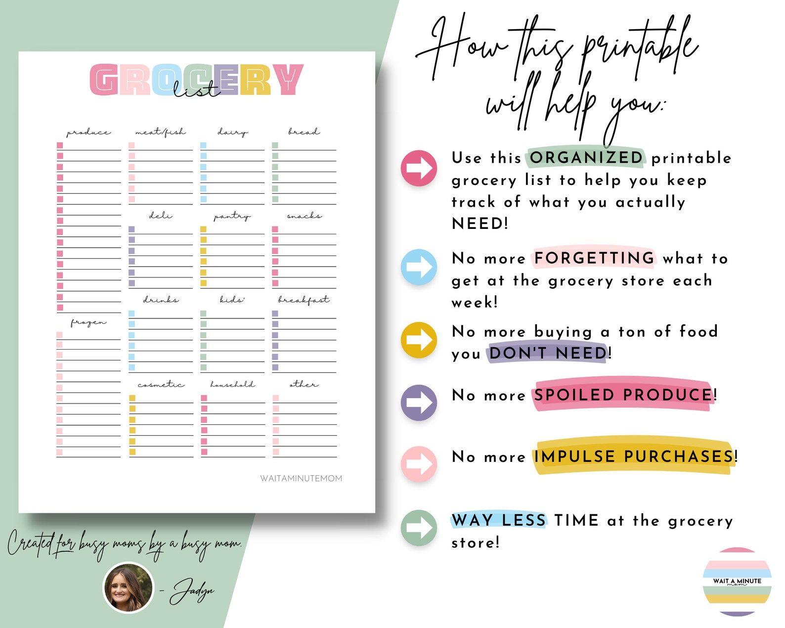 Grocery List Printable With Sections, Organized Grocery Store Checklist ...