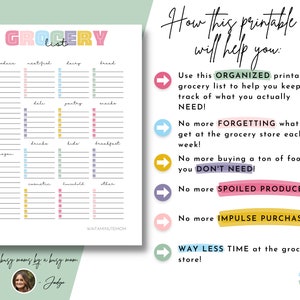 Grocery List Printable With Sections, Organized Grocery Store Checklist ...