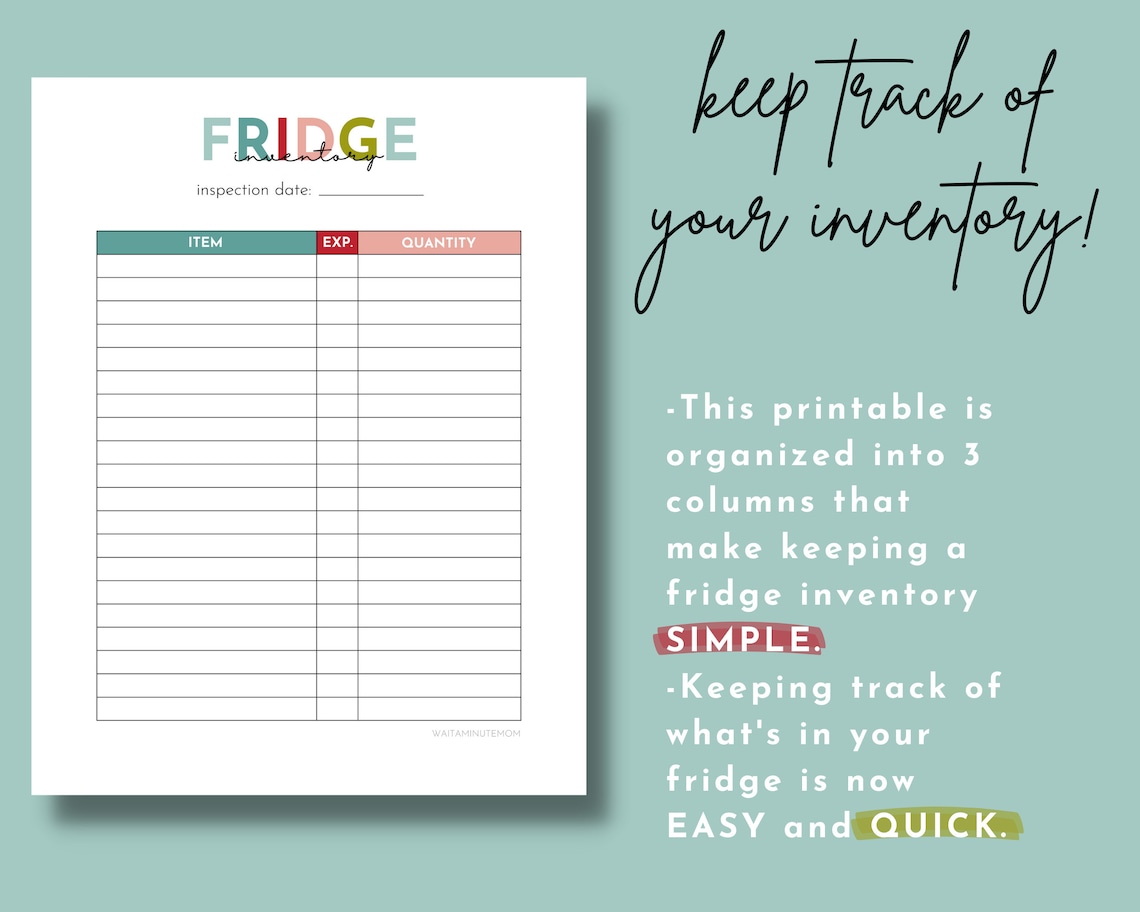 Printable Fridge Inventory, Fridge Inventory List, Fridge Contents ...
