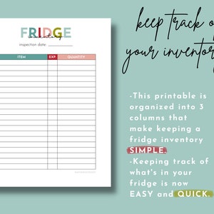 Printable Fridge Inventory, Fridge Inventory List, Fridge Contents ...