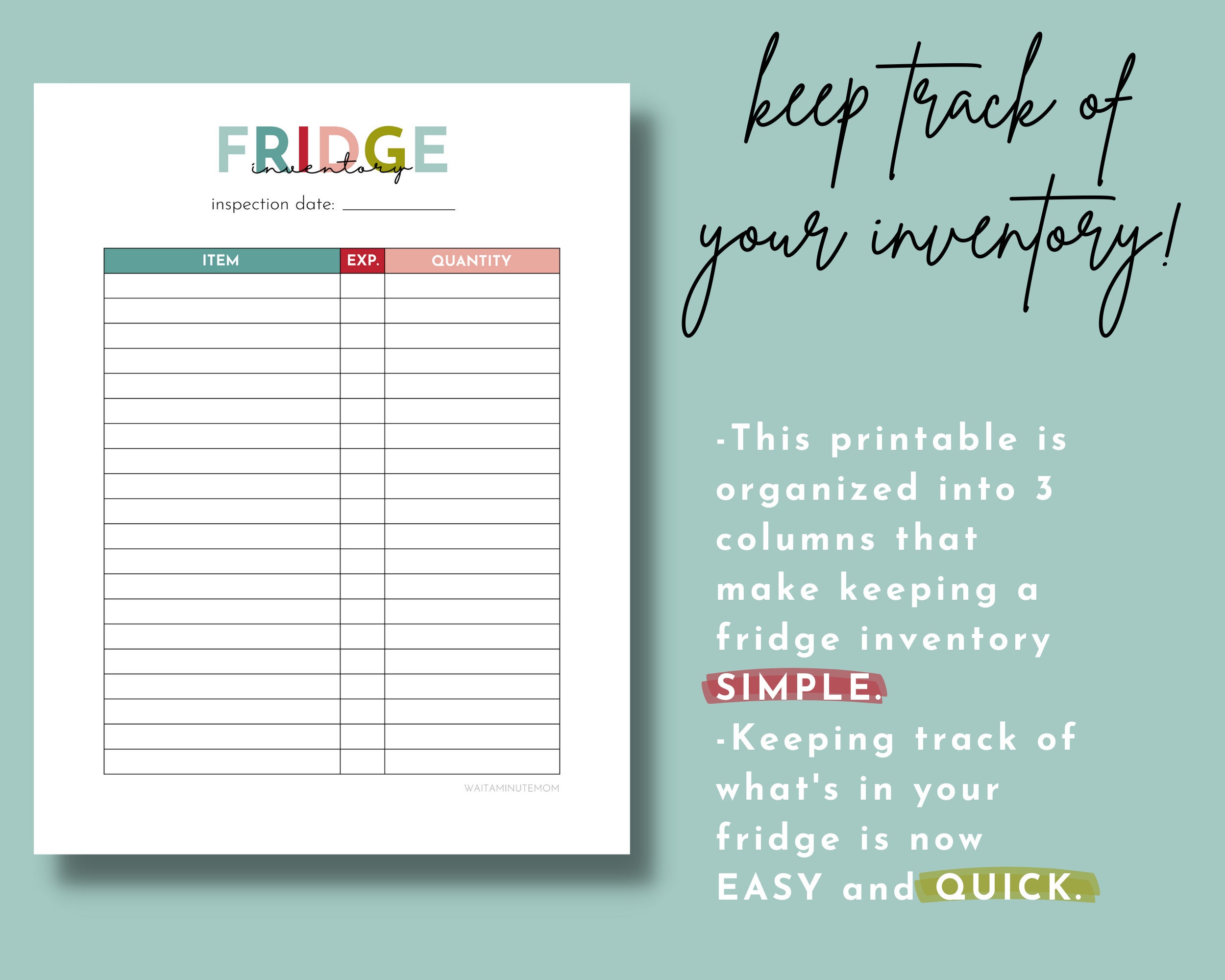 Printable Fridge Inventory, Fridge Inventory List, Fridge Contents ...