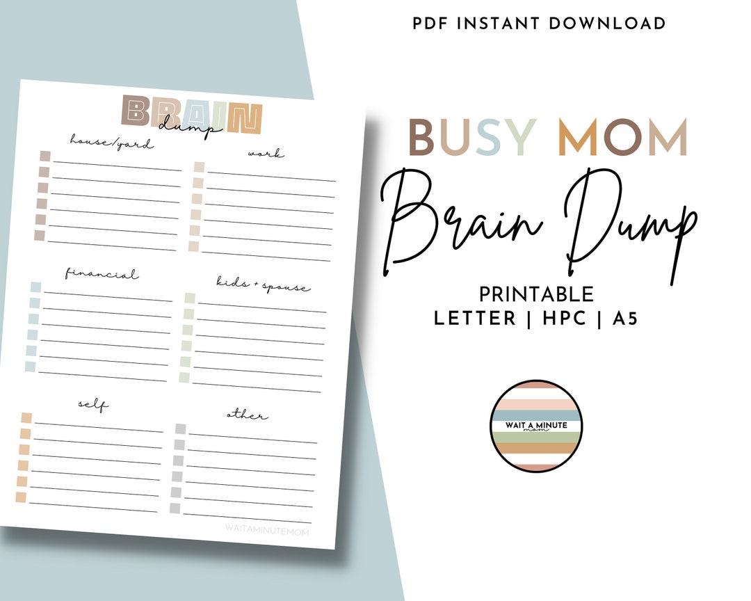Brain Dump for Busy Moms Printable, Thought Organizer Worksheet, Mind ...