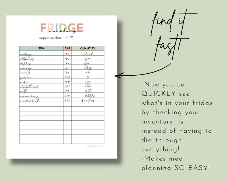 Simple Fridge Inventory List Printable, Fridge Contents Tracker, Family ...
