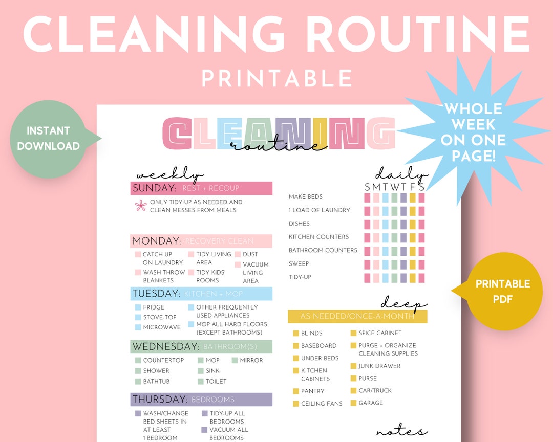 Easy Weekly Cleaning Routine Printable, Busy Mom Cleaning Checklist ...