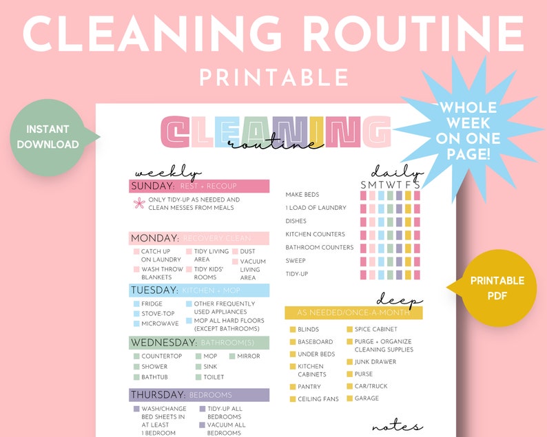 Easy Weekly Cleaning Routine Printable, Busy Mom Cleaning Checklist ...