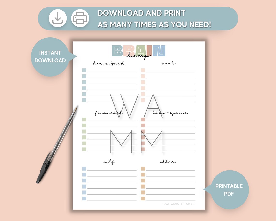 Brain Dump Printable Thought Organizer Worksheet for Busy - Etsy