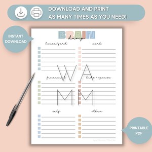 Brain Dump Printable Thought Organizer Worksheet for Busy | Etsy