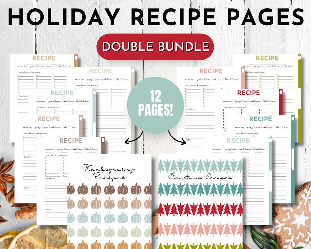 Holiday Recipes Printables for Binder, Christmas Recipe Sheets ...