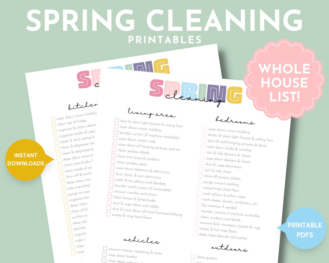 Room by Room Spring Cleaning Checklist Printable, Whole House Spring ...