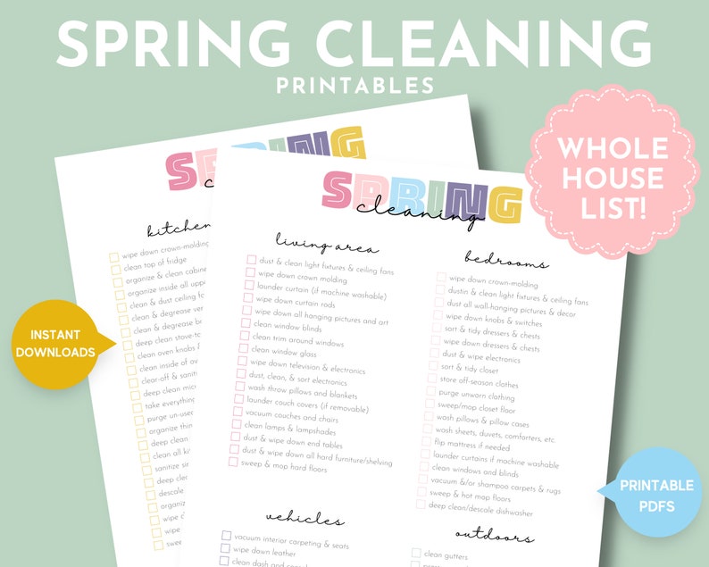 Room by Room Spring Cleaning Checklist Printable, Whole House Spring ...