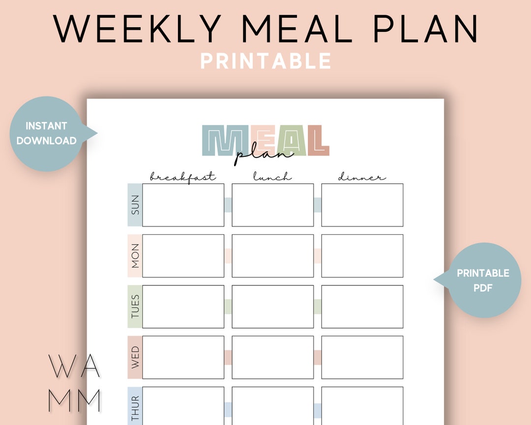 Weekly Meal Plan Printable, Weekly Menu Plan, Printable Menu Plan ...