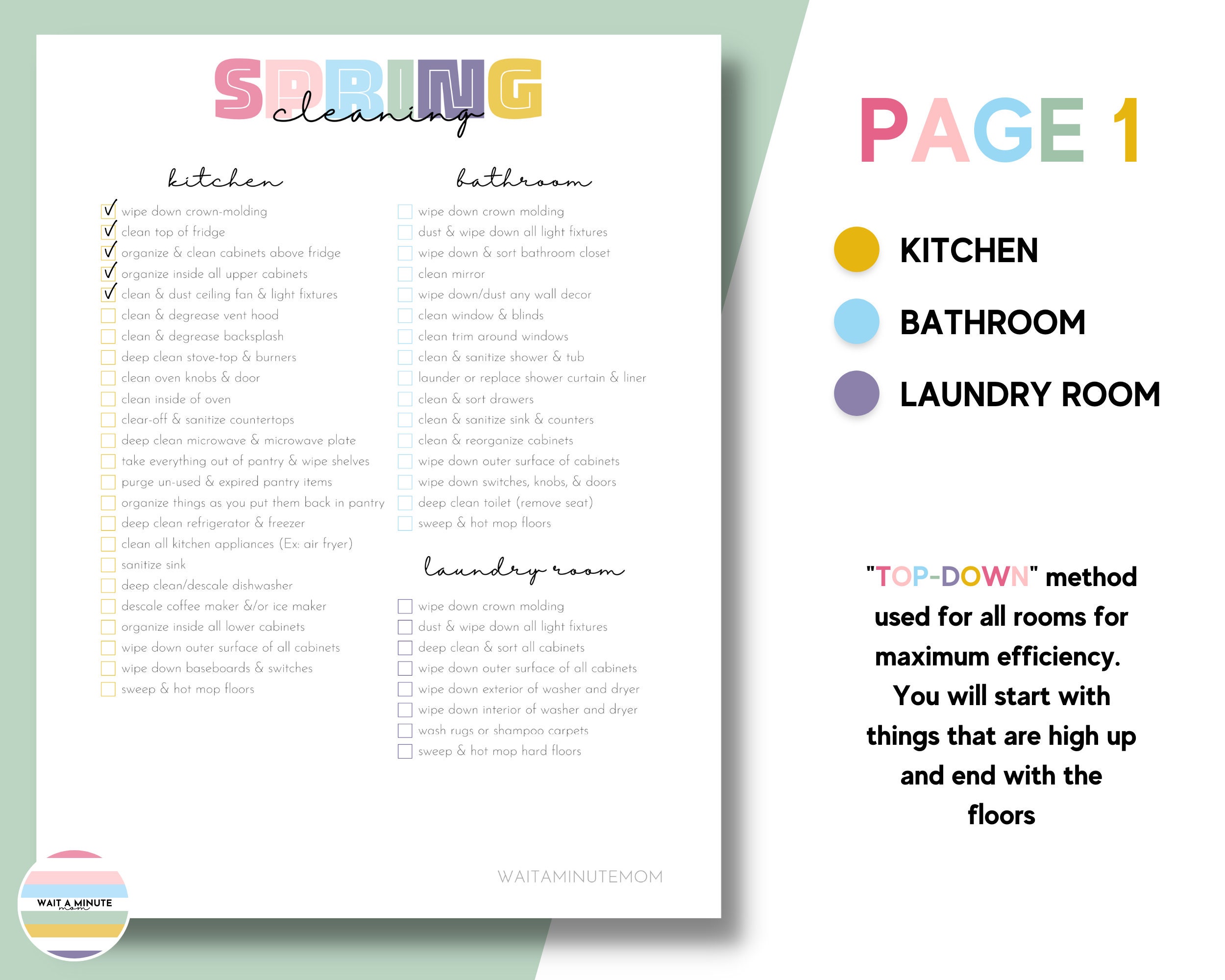 Room by Room Spring Cleaning Checklist Printable, Whole House Spring ...