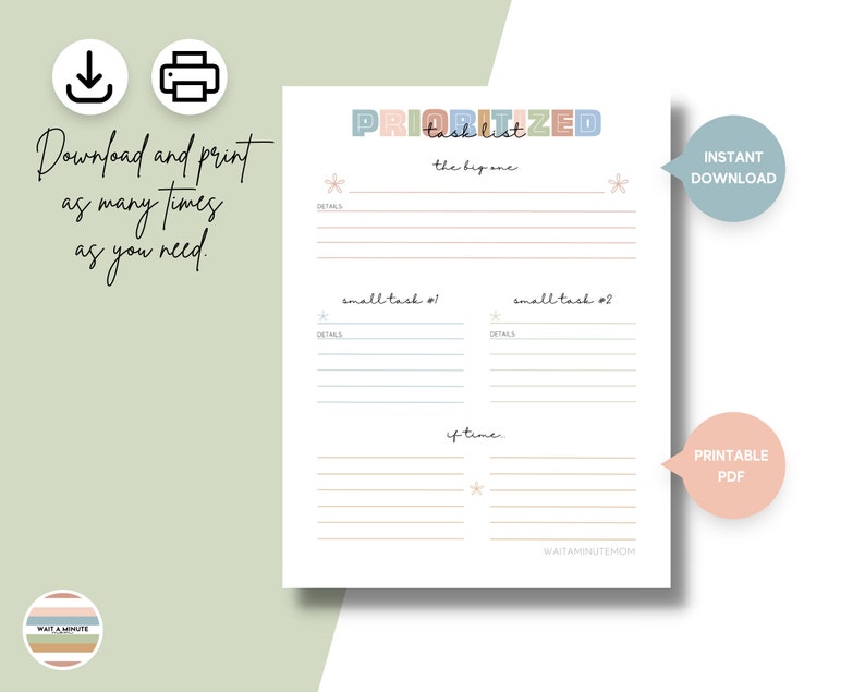 Simple Prioritized Task List Printable for Busy Moms, to Do List ...