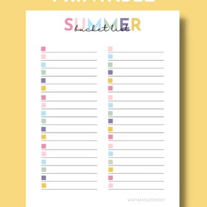 Blank Family Summer Bucket List Printable Poster Large Wall Sizes ...