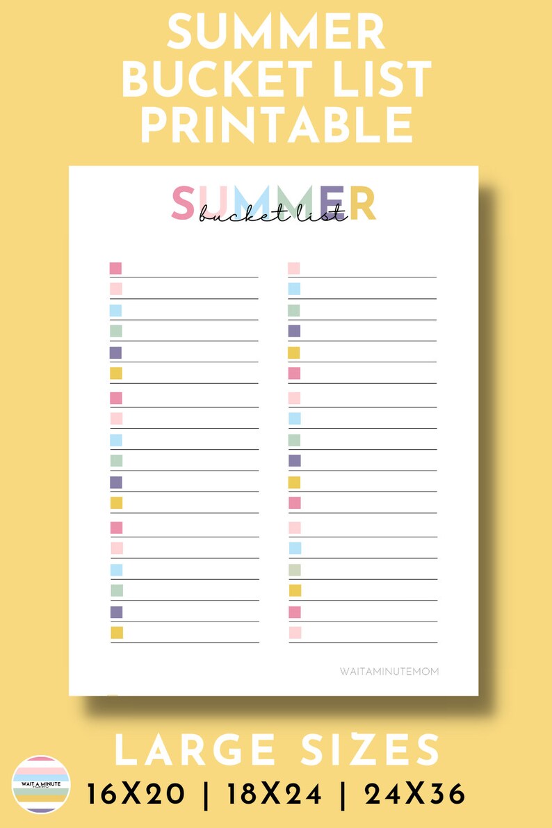Blank Family Summer Bucket List Printable Poster Large Wall Sizes ...