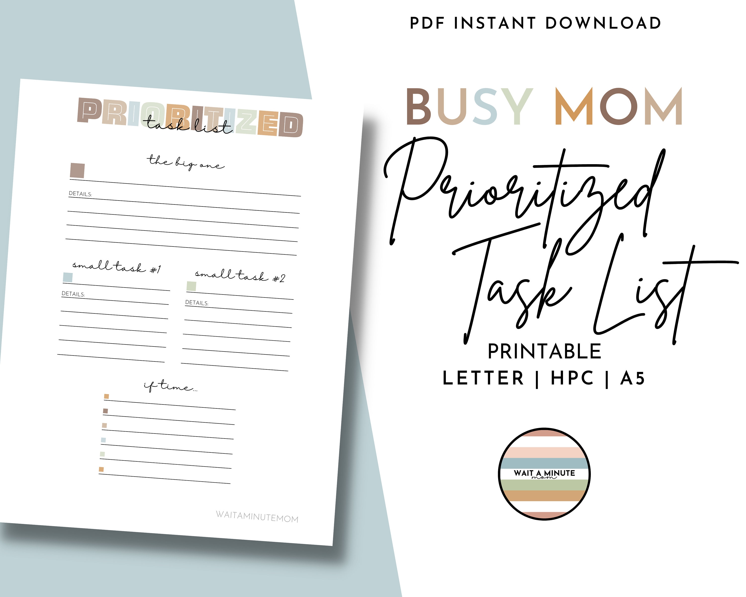 Simple Prioritized Task List for Busy Moms Printable, Daily to Do List ...
