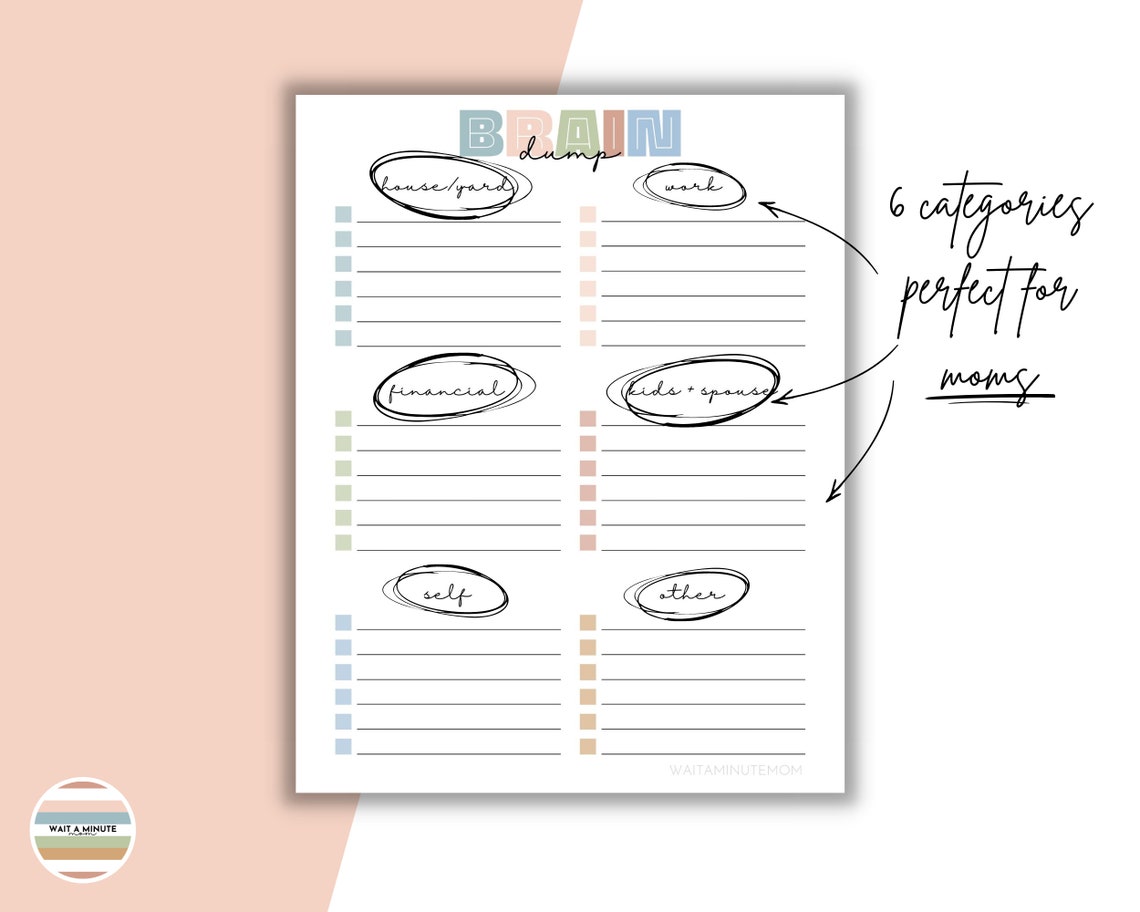 Brain Dump Printable, Thought Organizer Worksheet for Busy Moms, Task ...