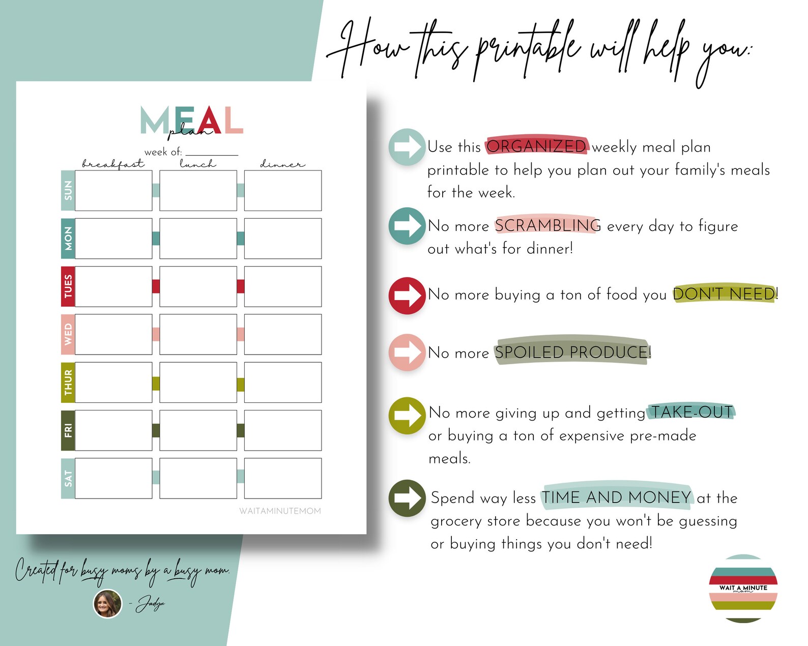 Printable Weekly Meal Plan, Simple Weekly Menu Plan Chart, Weekly ...