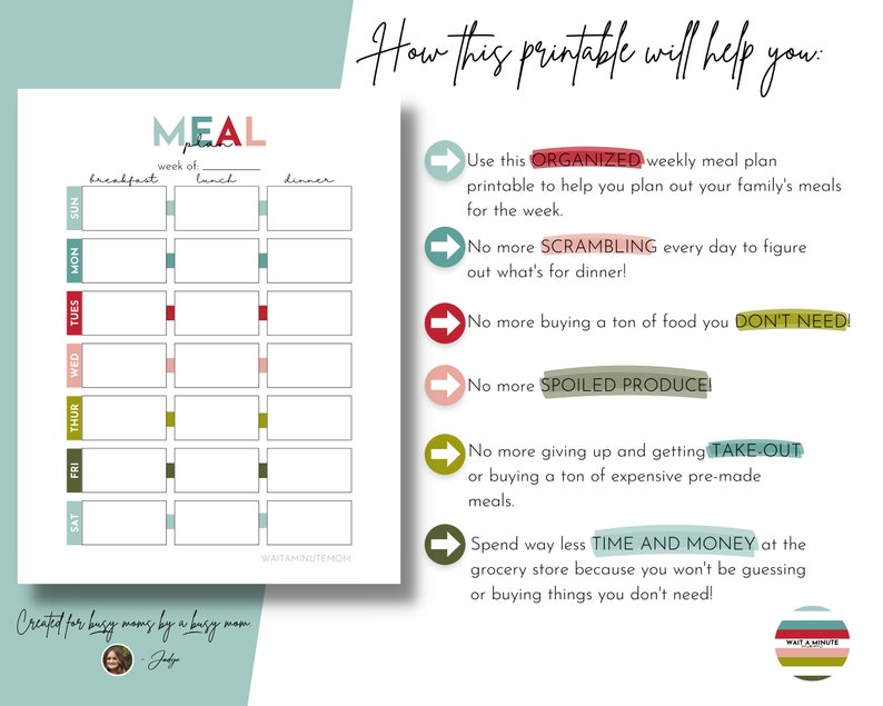 Printable Weekly Meal Plan, Simple Weekly Menu Plan Chart, Weekly ...
