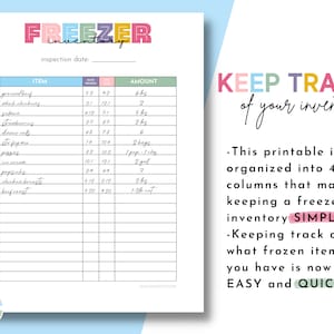 Freezer Inventory Log Printable, Simple Freezer Contents Tracker ...