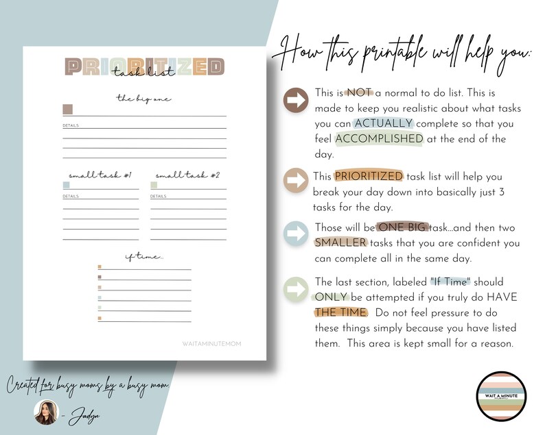 Simple Prioritized Task List for Busy Moms Printable, Daily to Do List ...