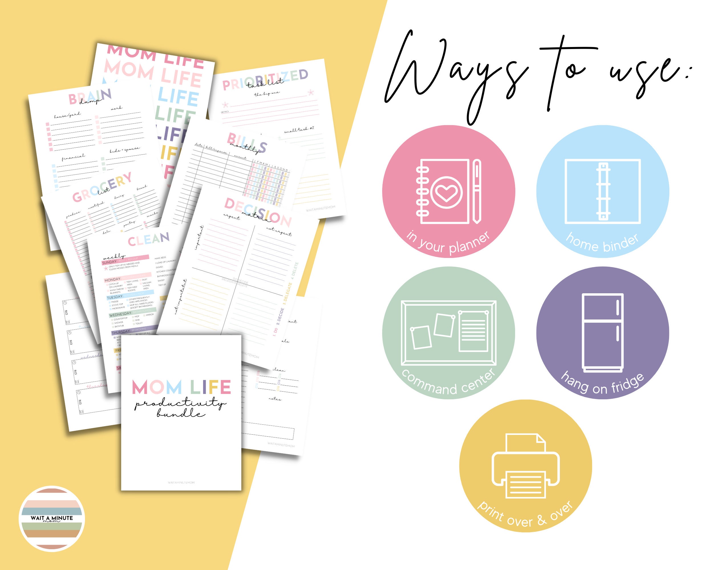 Busy Mom Productivity Printables Bundle, Mom Life Binder Pages ...