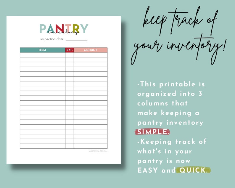 Printable Pantry Inventory List, Pantry Contents Tracker, Pantry Food ...