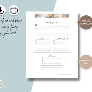 Simple Prioritized Task List for Busy Moms Printable, Daily to Do List ...