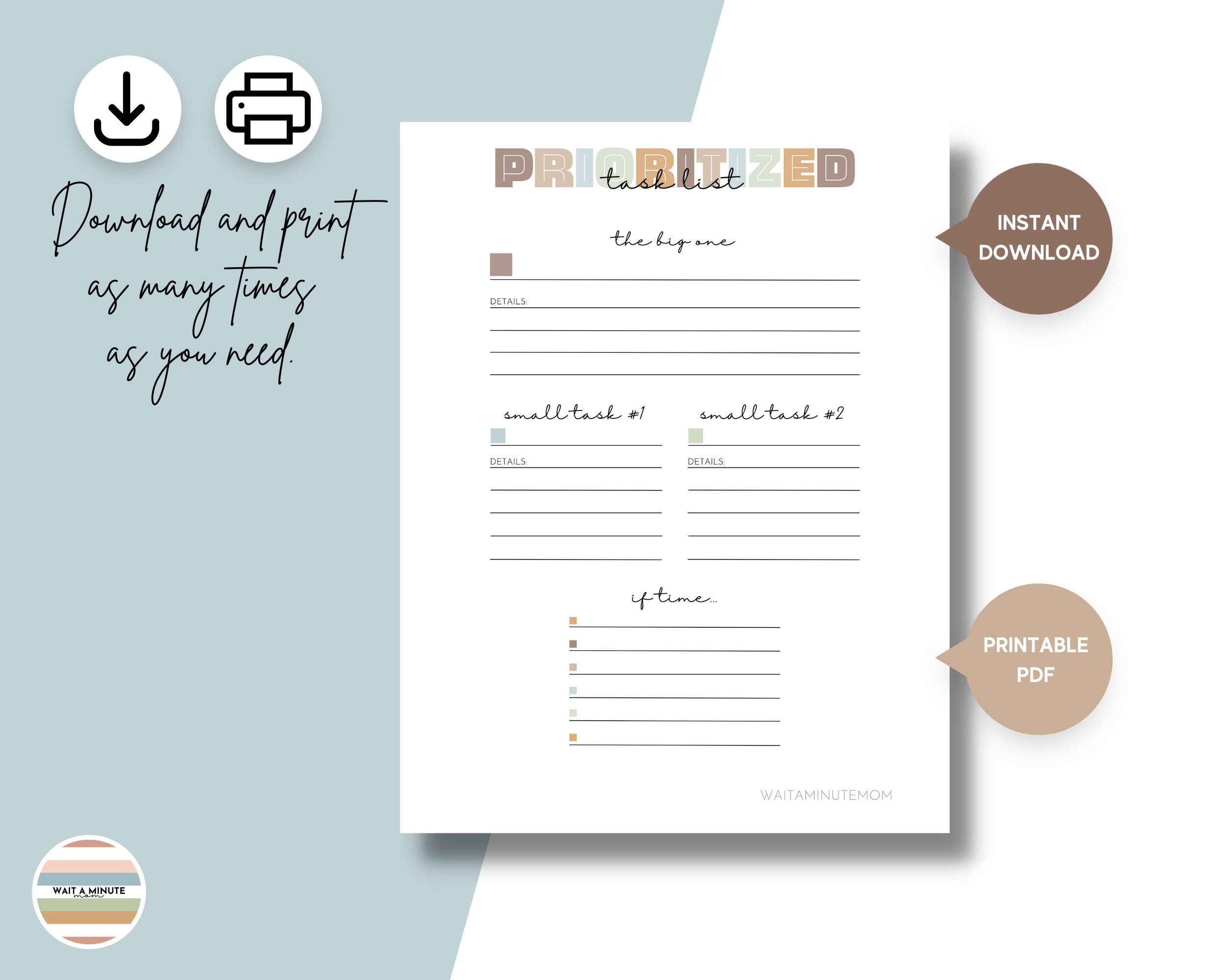 Simple Prioritized Task List for Busy Moms Printable, Daily to Do List ...