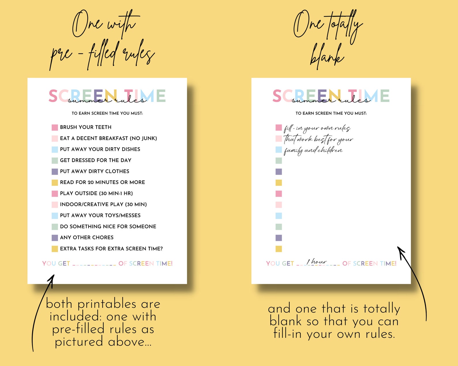 Summer Screen Time Rules Checklist Printable, Screen Time Chart, Earn ...