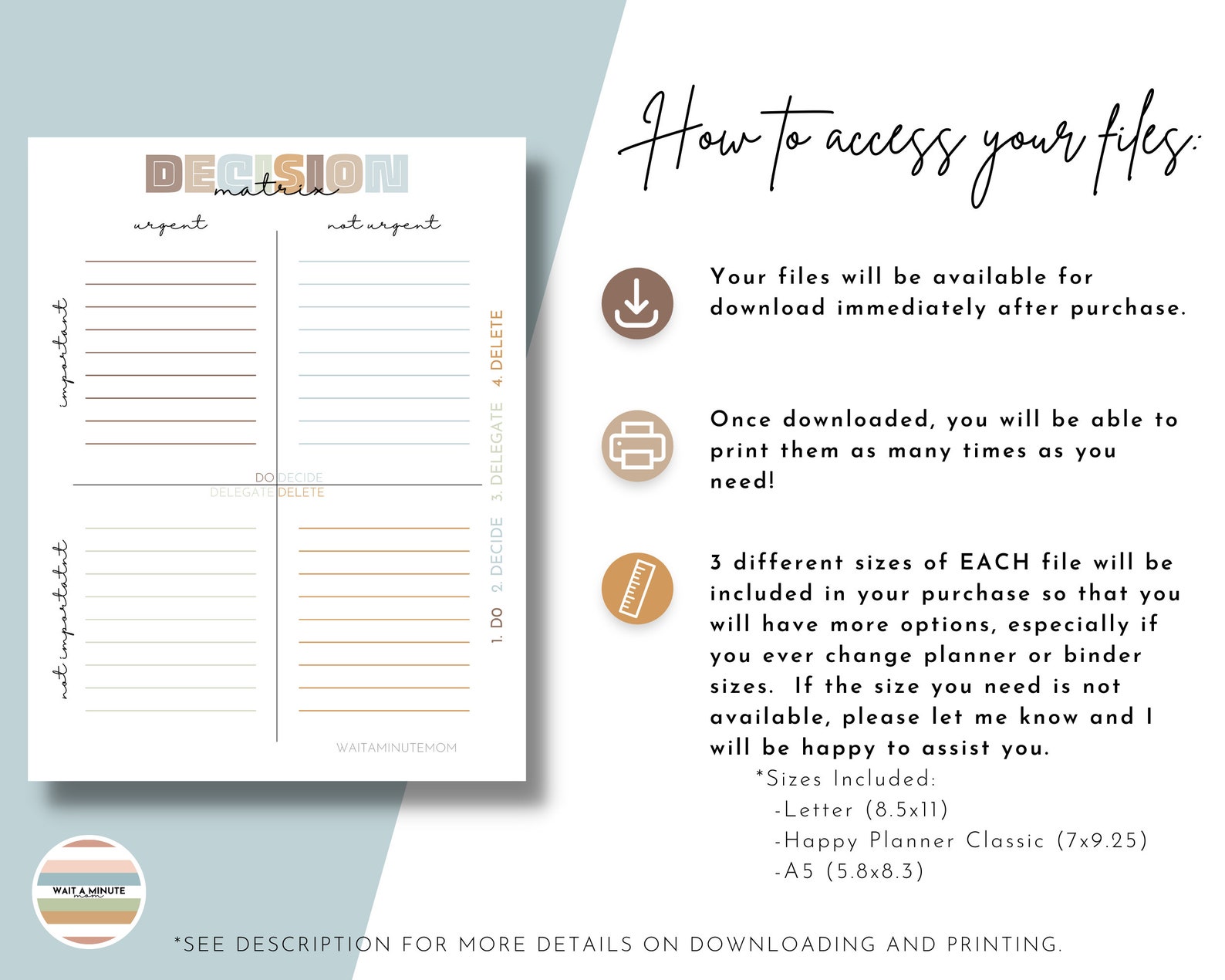 Decision Matrix for Busy Moms Printable, Priority Matrix Worksheet for ...