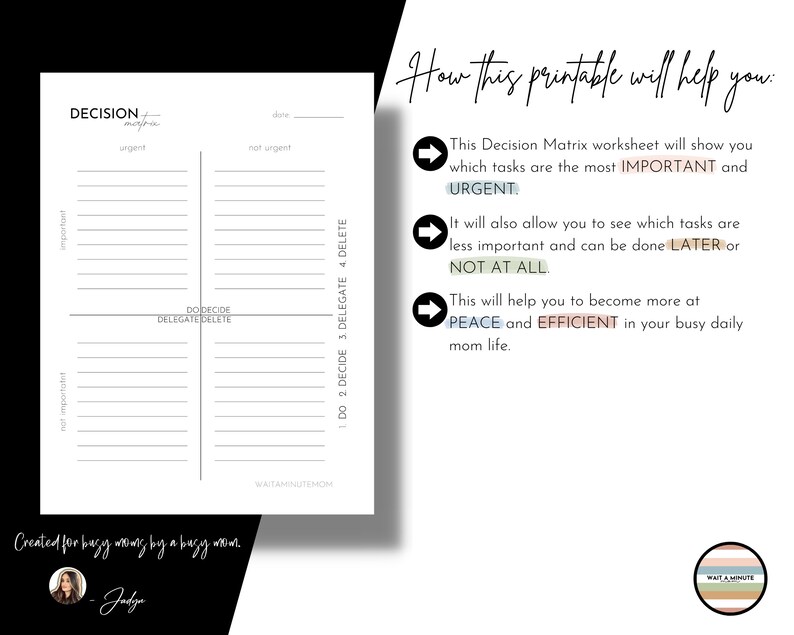 Minimalist Decision Matrix Printable, Priority Matrix Worksheet for ...