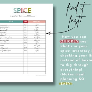 Printable Spice Inventory, Herbs and Spices List, Kitchen Inventory ...