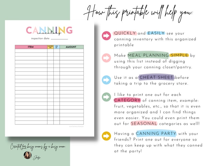 Canning Inventory List Printable, Simple Summer Canning Stock List ...