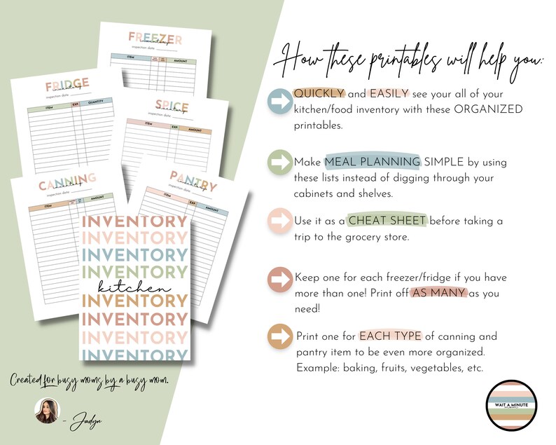 Kitchen Inventory Lists Printables Bundle, Food Storage Inventory ...