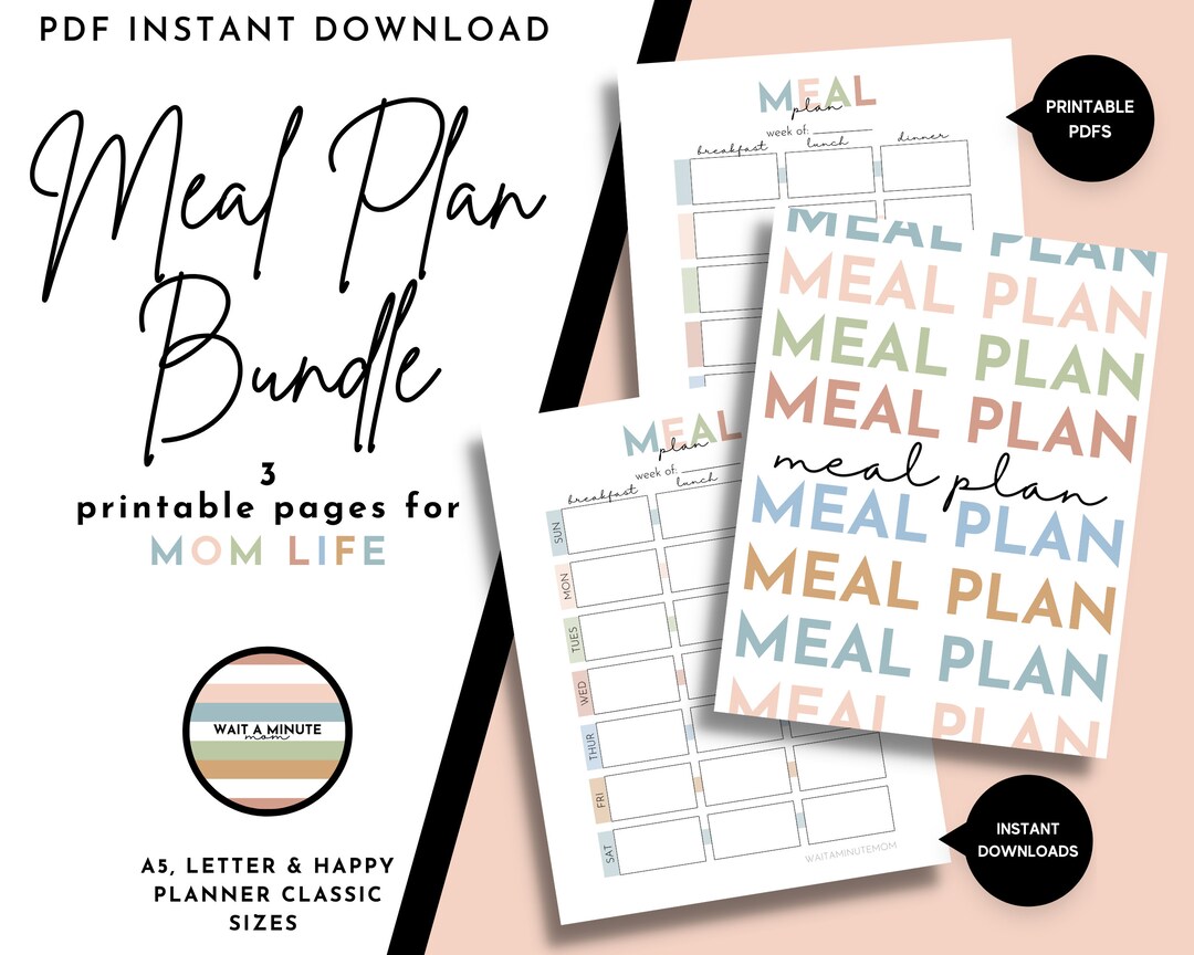 Weekly Meal Plan Printable Bundle, Weekly Menu Chart, Family Menu ...