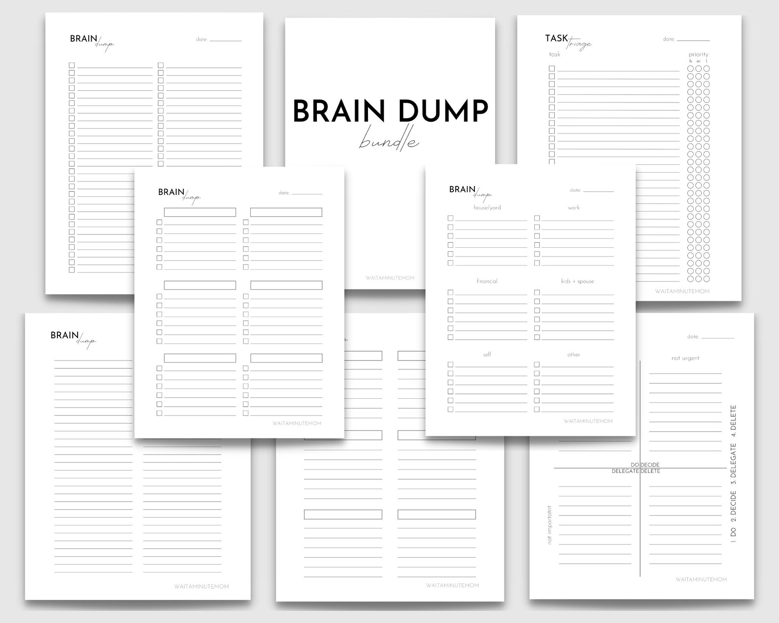 Minimalist Brain Dump Printable Worksheets Bundle, for Busy and ...