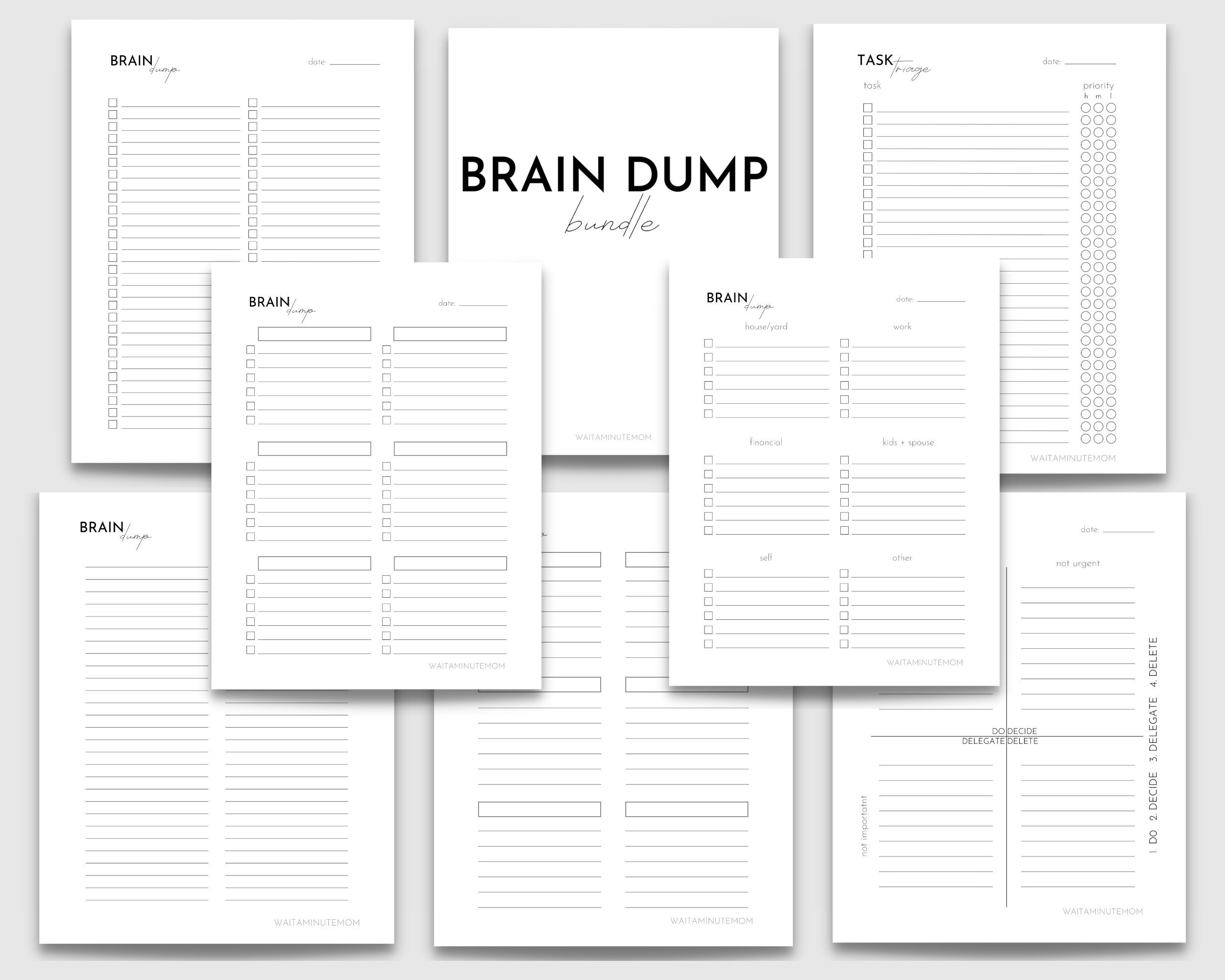 ADHD Mom Brain Dump Printable Worksheets Bundle, for Busy and ...