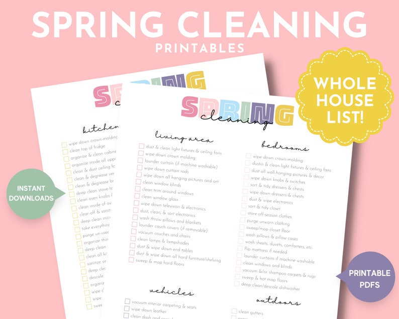Spring Cleaning Checklist Printable, Whole House Spring Cleaning List ...
