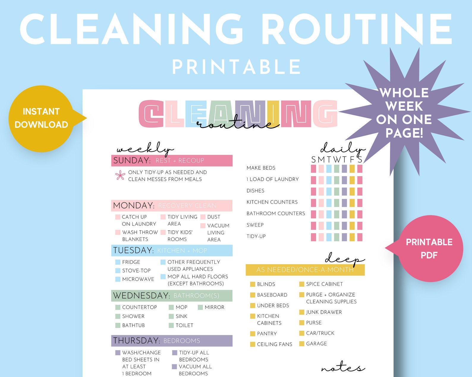 Easy Weekly Cleaning Schedule Printable, Busy Mom Cleaning Checklist ...