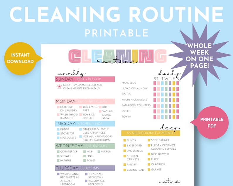 Easy Weekly Cleaning Schedule Printable, Busy Mom Cleaning Checklist ...
