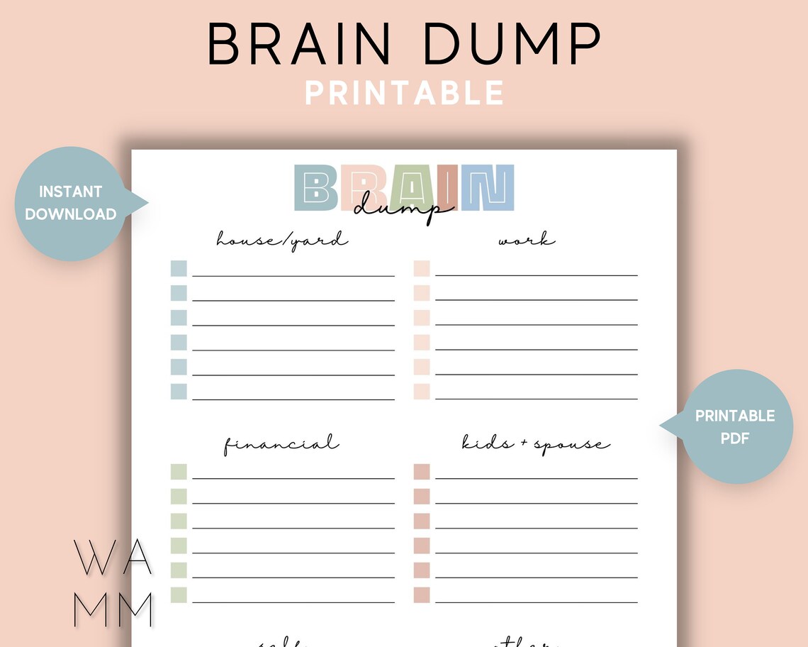 Brain Dump Printable Thought Organizer Worksheet for Busy - Etsy