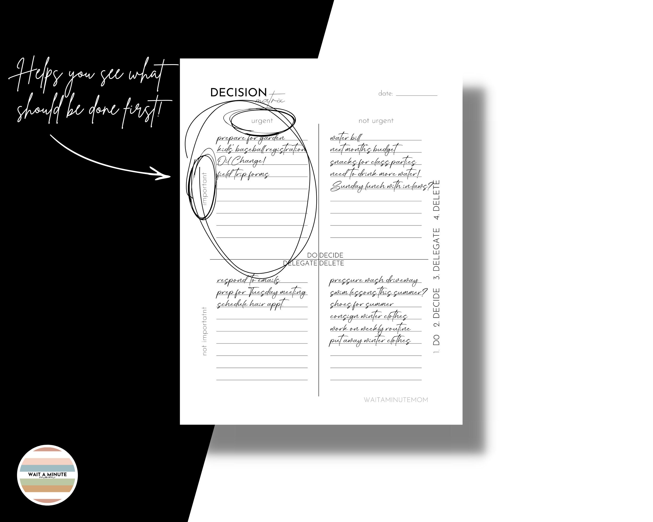 Minimalist Decision Matrix Printable, Priority Matrix Worksheet for ...