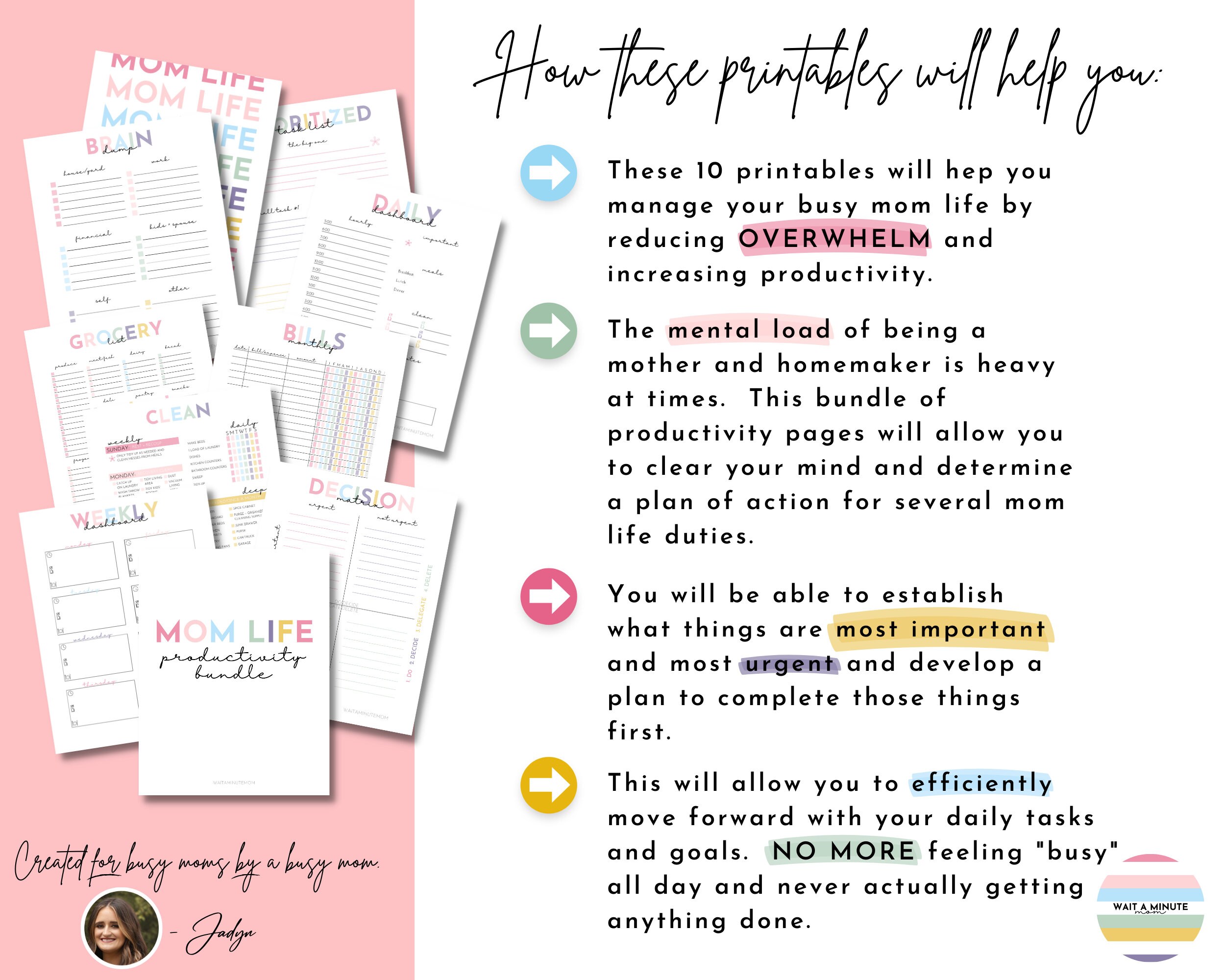 Busy Mom Life Productivity Printables Bundle, Mom Life Binder Pages ...