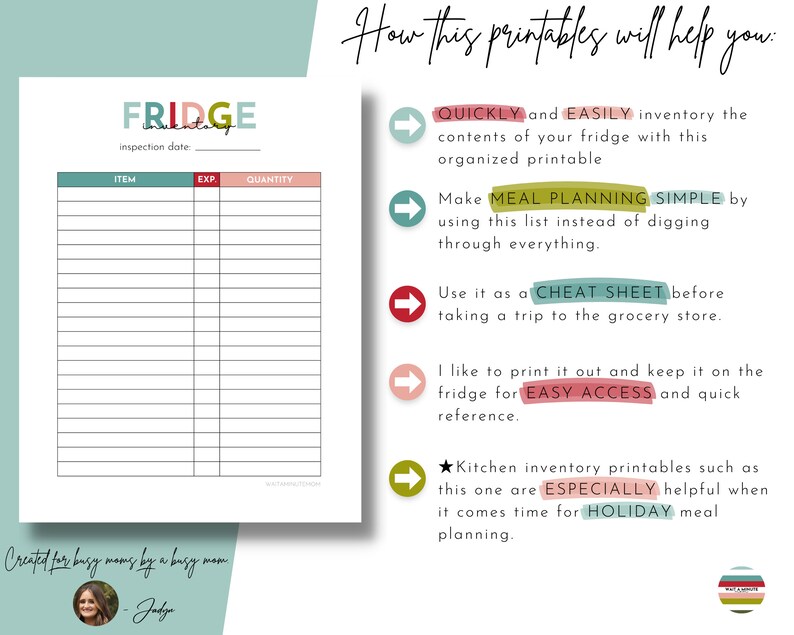 Printable Fridge Inventory, Fridge Inventory List, Fridge Contents ...
