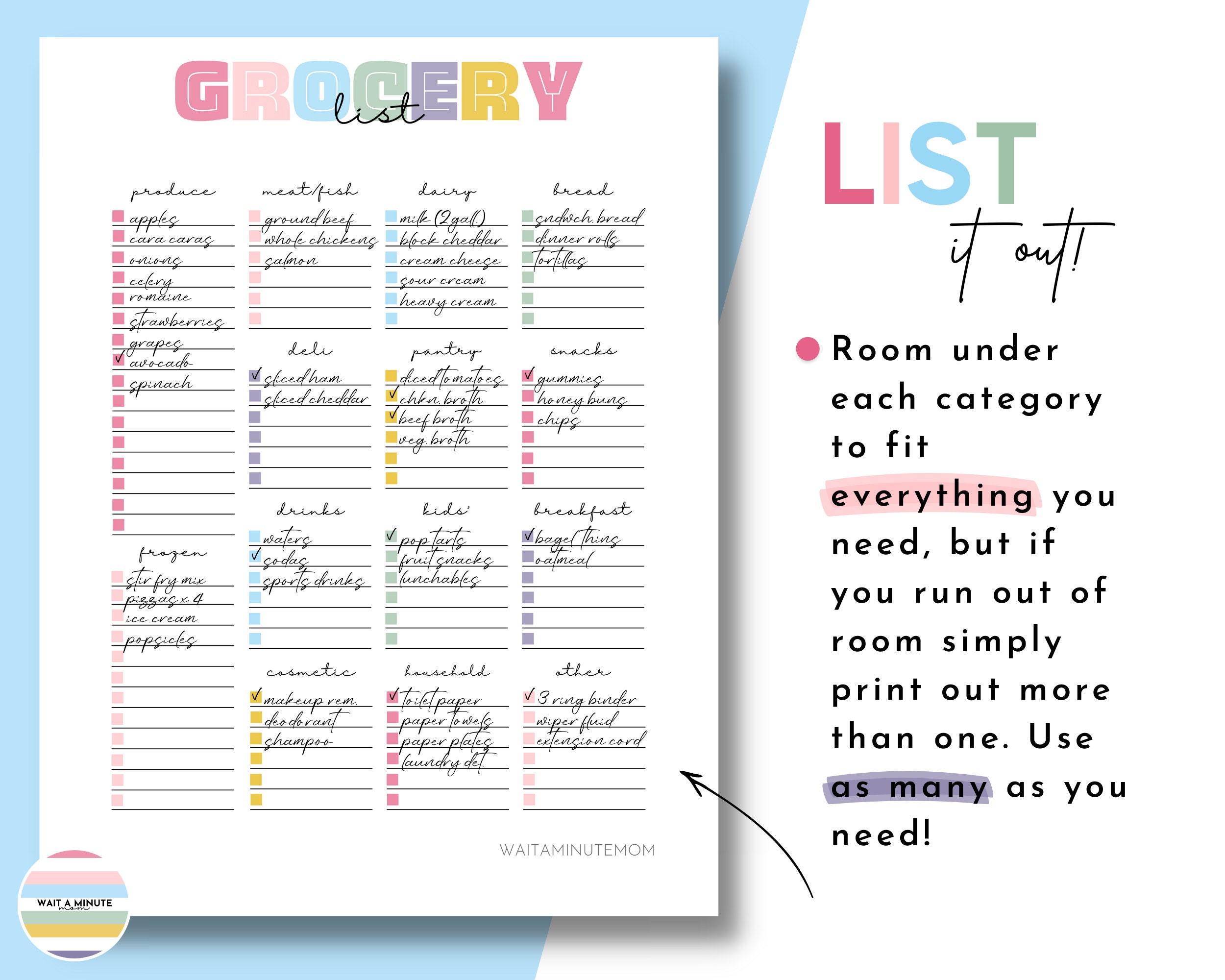 Simple Grocery Shopping Checklist With Sections, Organized Grocery ...
