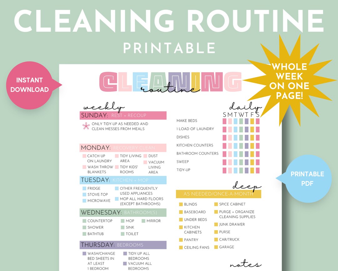 Simple Weekly Cleaning Schedule Printable, Busy Mom Cleaning Checklist ...