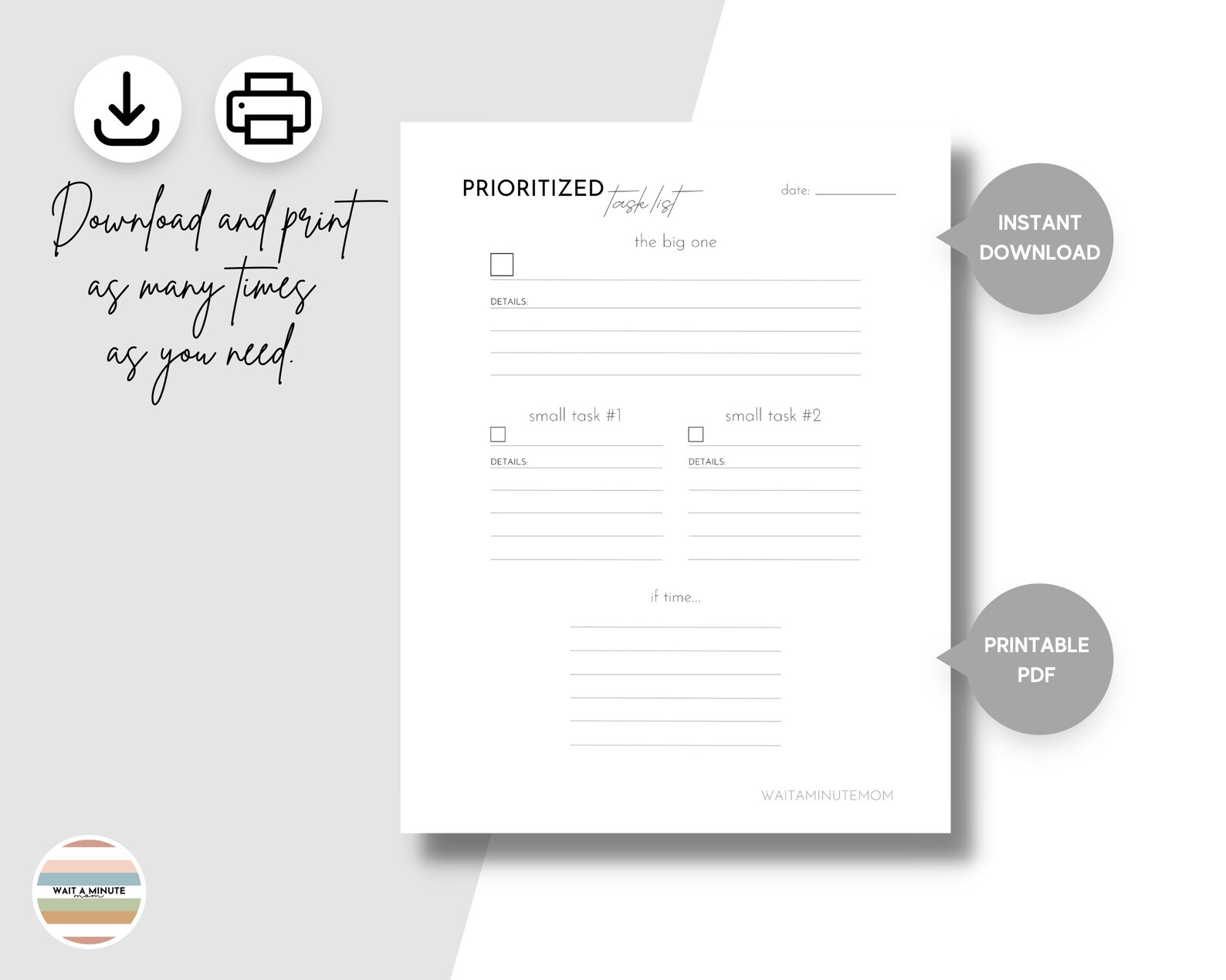 Simple Minimalist Prioritized Task List Printable, Daily to Do List, to ...